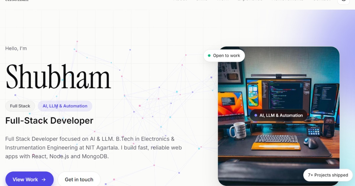 Shubham | Full-Stack Developer · AI, LLM & Automation